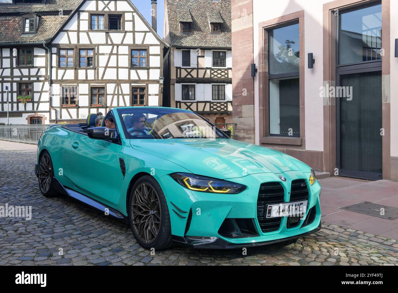 Strasbourg, France - View on a turquoise BMW M4 Competition Cabriolet ...