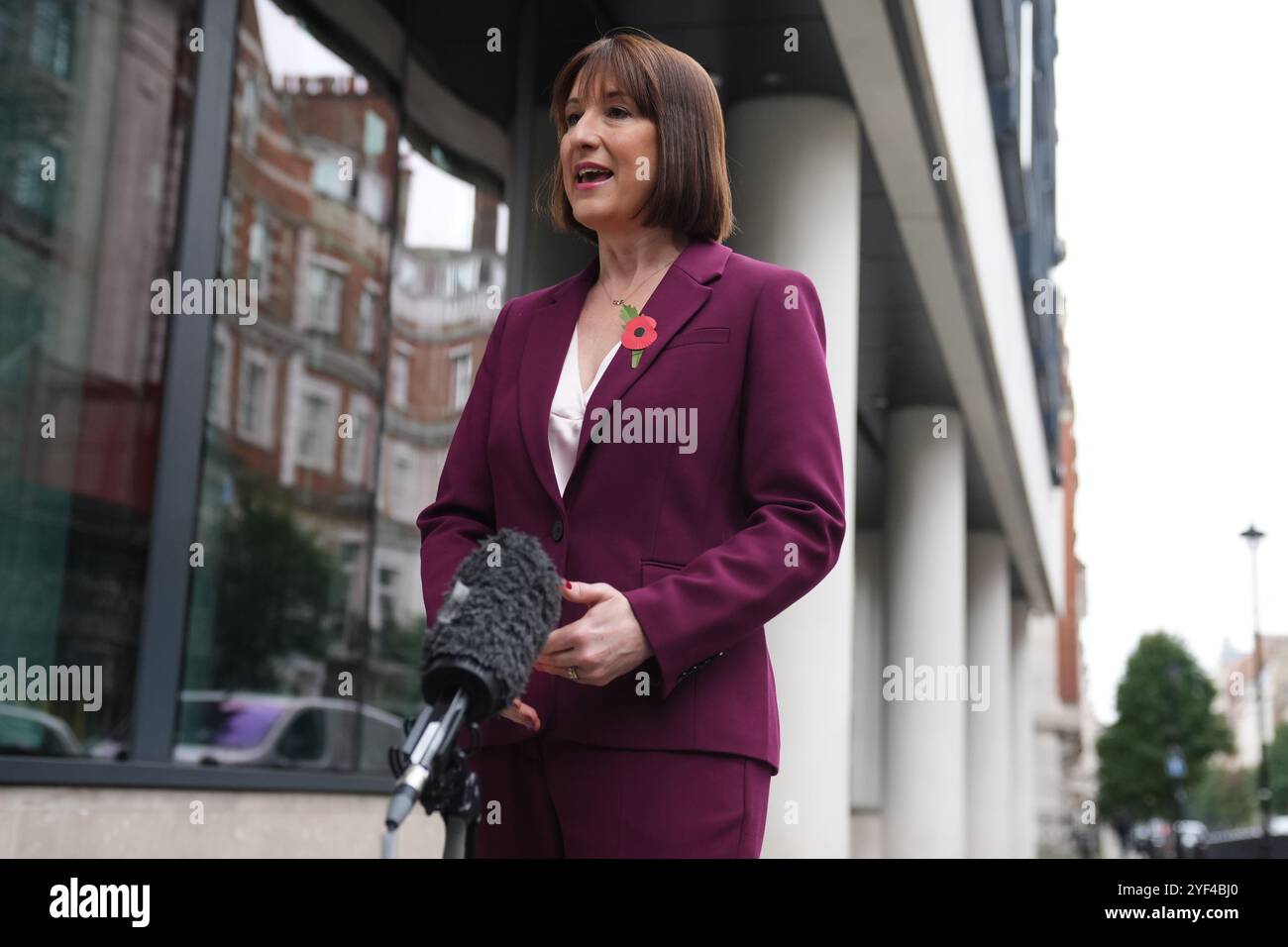 Chancellor of the Exchequer Rachel Reeves speaking to the media outside ...