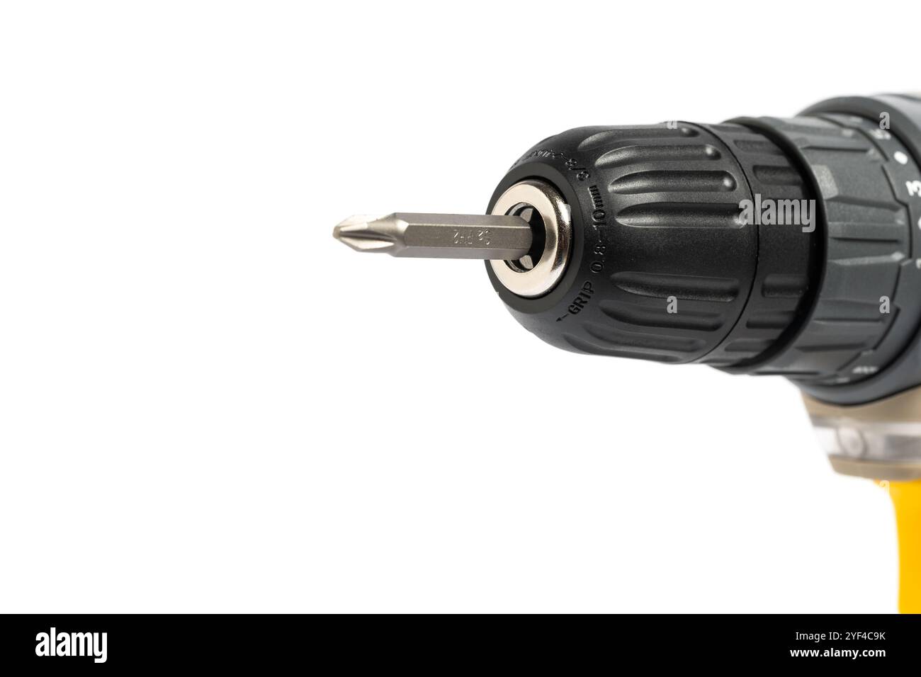 Cartridge cordless screwdriver with an inserted cross head, highlighted ...
