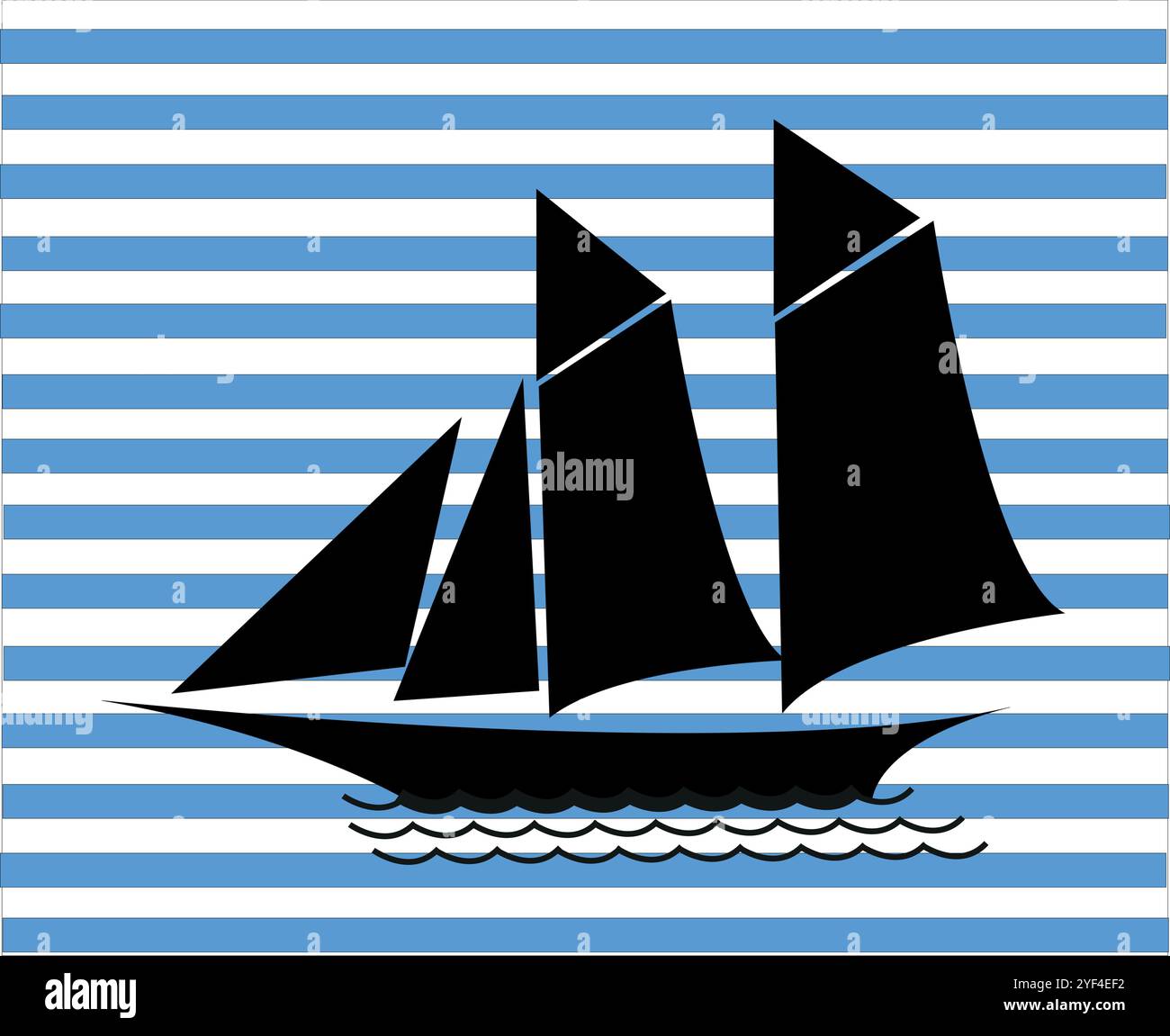 Silhouette of a two-masted sailing ship on a background of white and ...