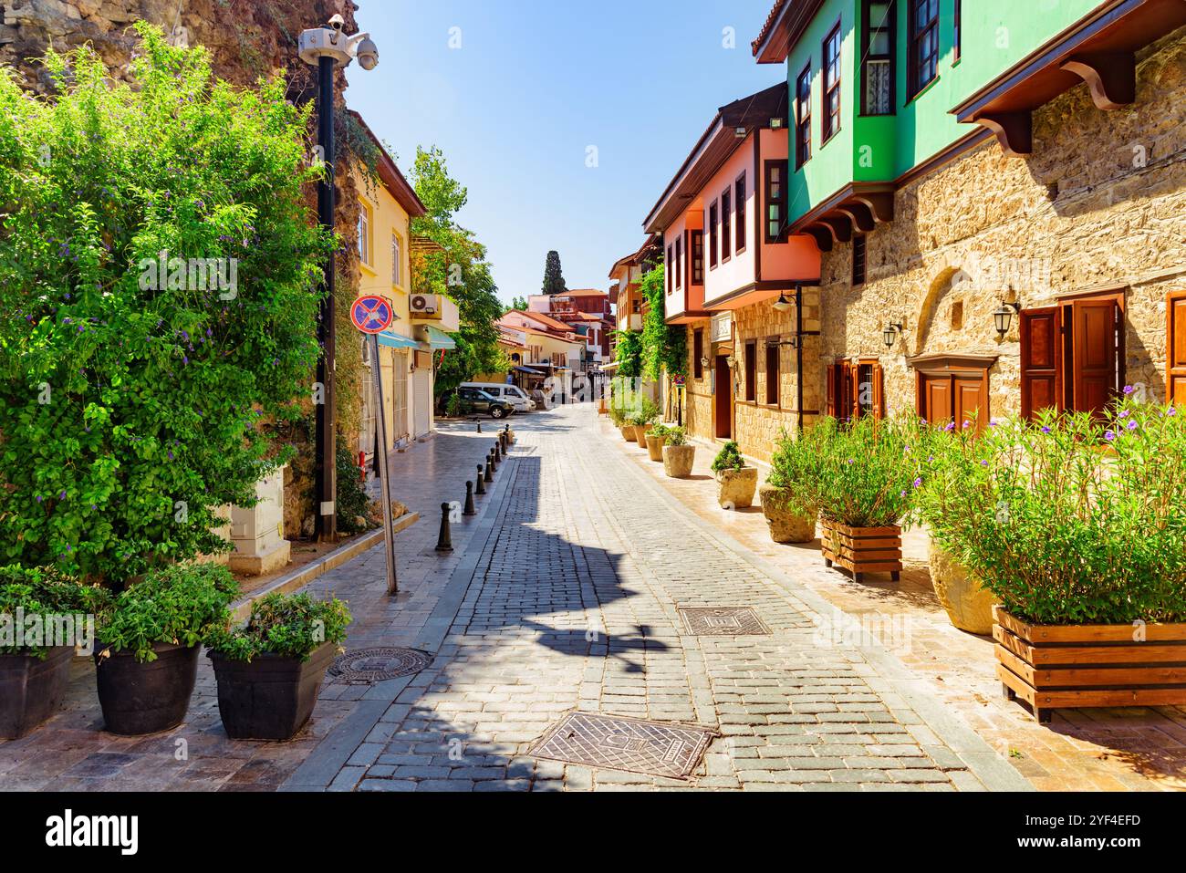 Traditional Ottoman houses on an old street in Kaleici, Antalya Stock ...