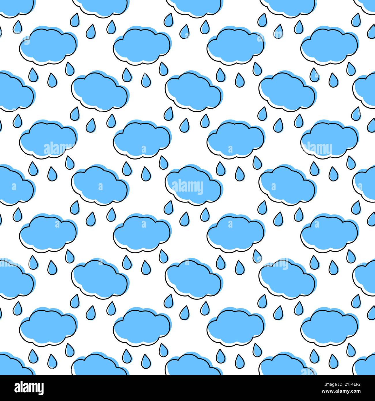 Outline cloud with drops filled not along contour Seamless pattern ...