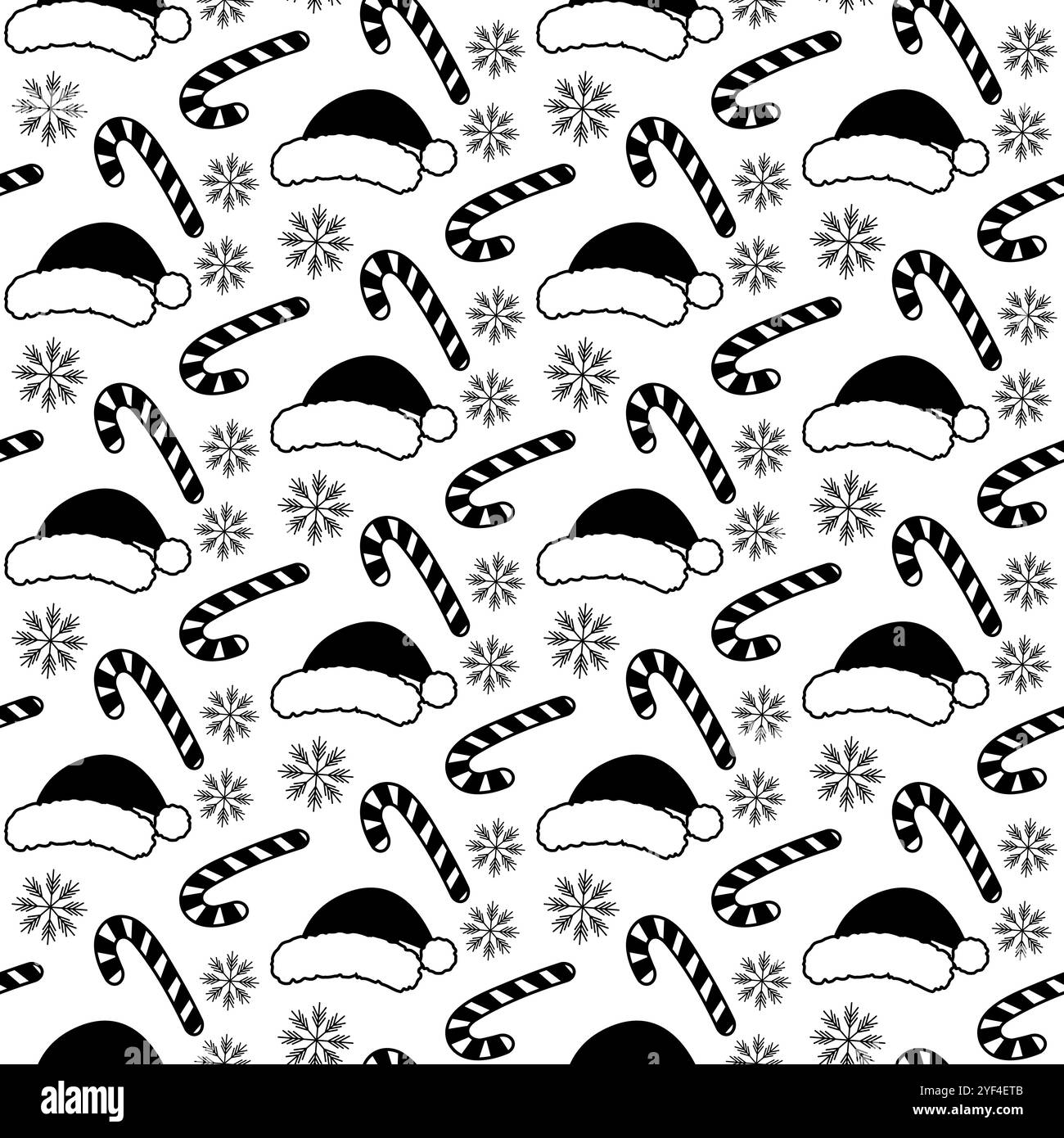 Candy Cane, Santa caps and snowflakes Seamless Pattern in trendy doodle ...