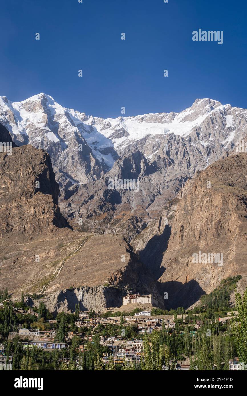 Scenic vertical landscape of Karimabad city with ancient heritage ...