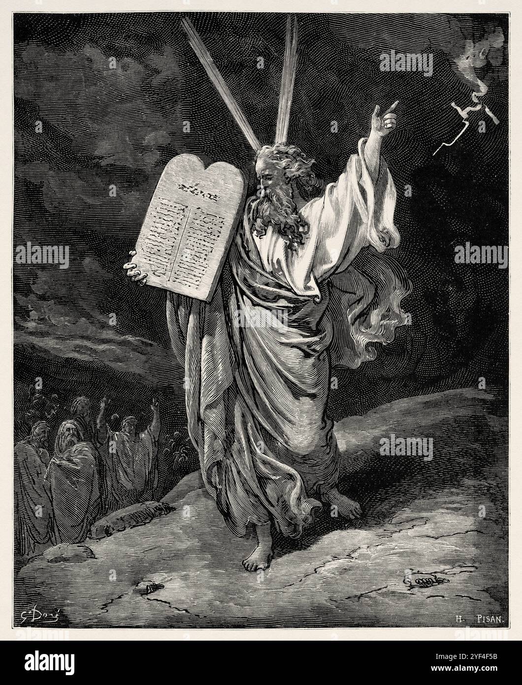 Moses went down from Mount Sinai carrying the Ten Commandments. Old ...