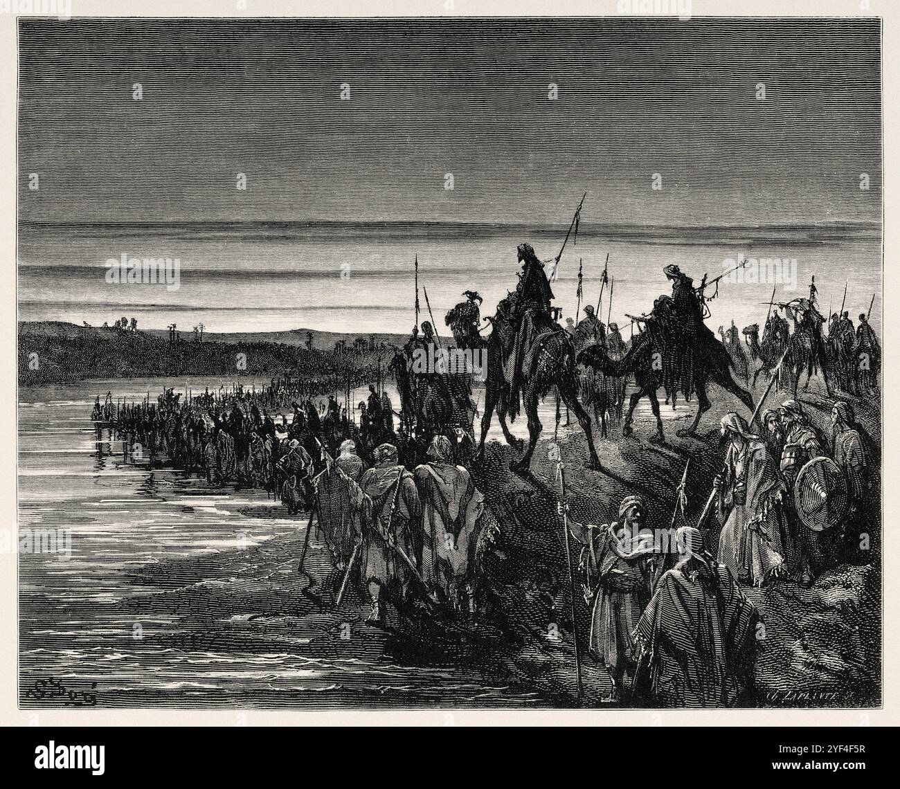 The Hebrew tribes enter Canaan over the Jordan River. Old Testament ...