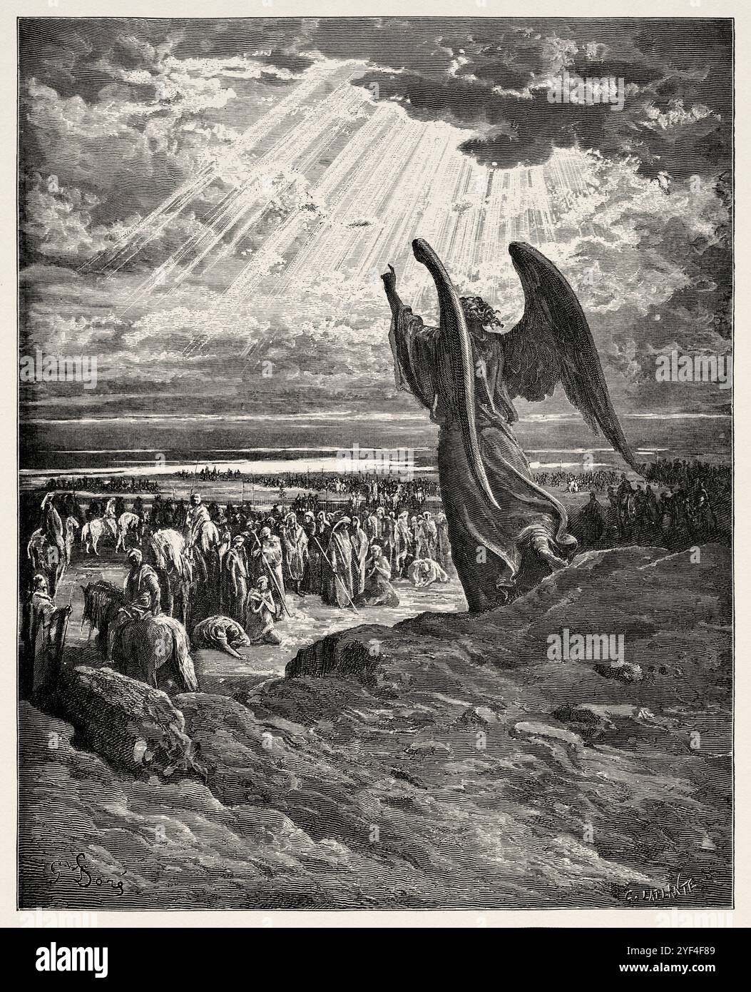 An angel appears to Joshua's army. Old Testament. Antique bible ...