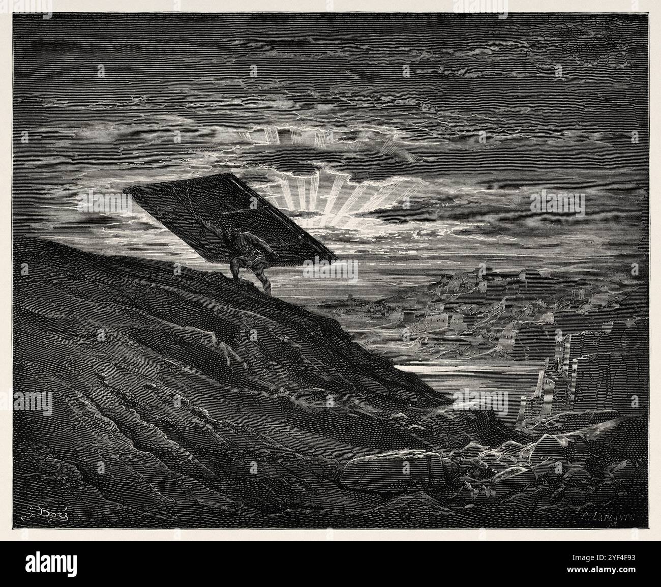 Samson carries the Gates of Gaza. Old Testament. Antique bible ...