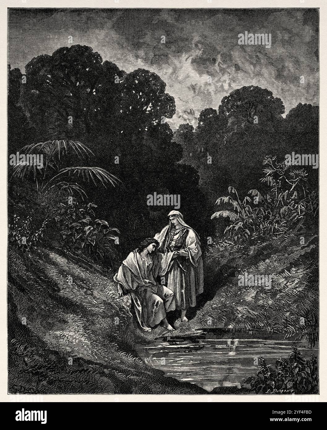 David and Jonathan (Samuel 20:42) Old Testament. Antique bible ...