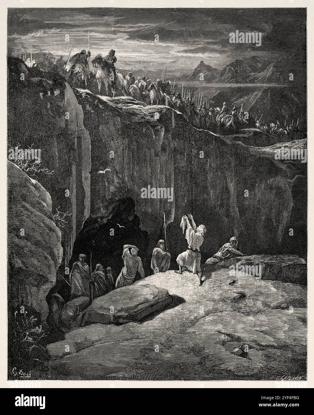 David showing Saul that he had spared his life. Old Testament. Antique ...