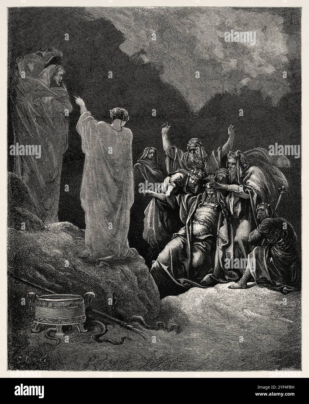 Saul and the witch of Endor. Old Testament. Antique bible illustration ...