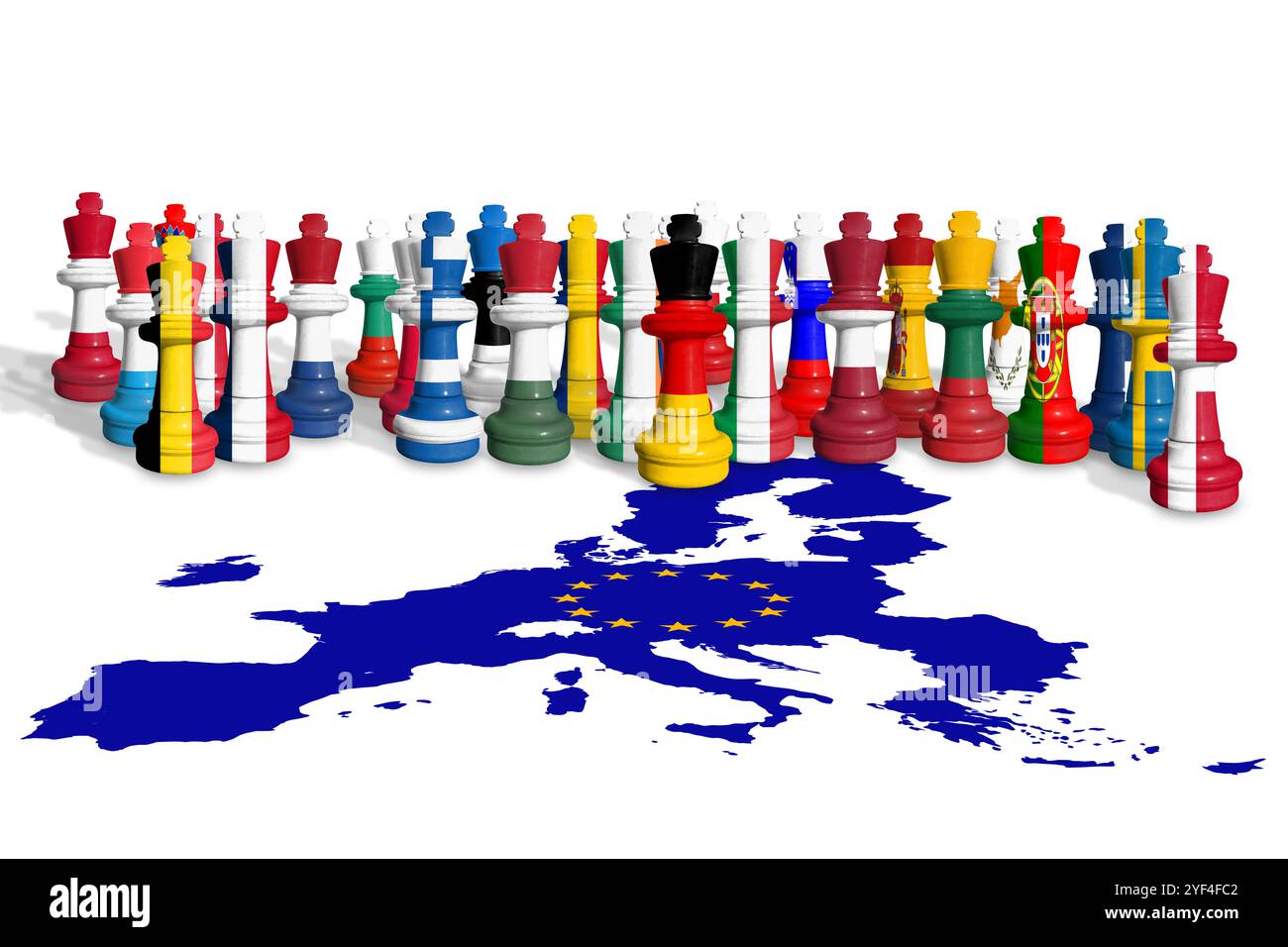 Chess made from EU members flags isolated on a white background with ...