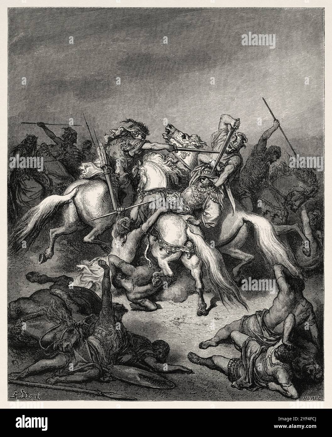 Abishai saves the life of David. Old Testament. Antique bible ...