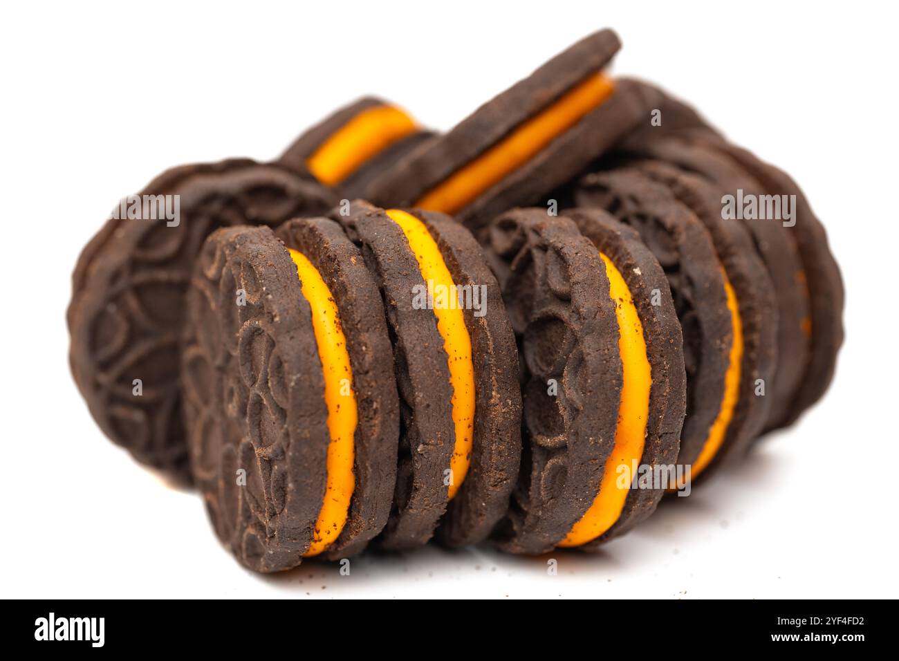 chocolate sandwich cookies with orange filling Stock Photo - Alamy