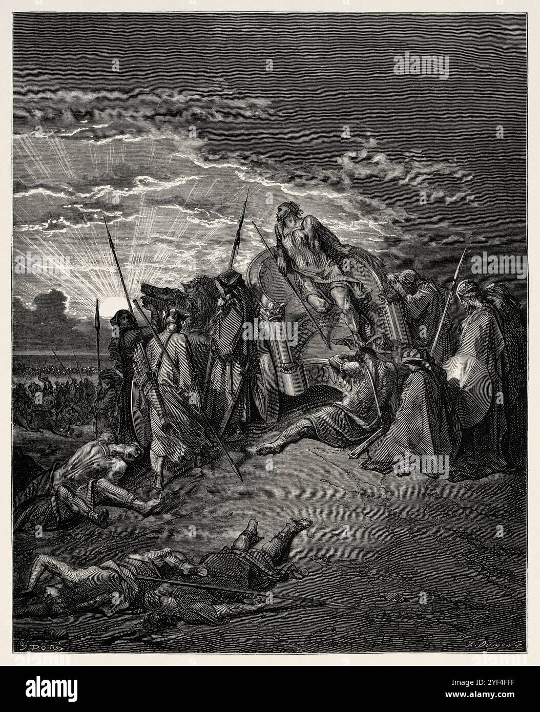 The death of King Ahab in his chariot. Old Testament. Antique bible ...