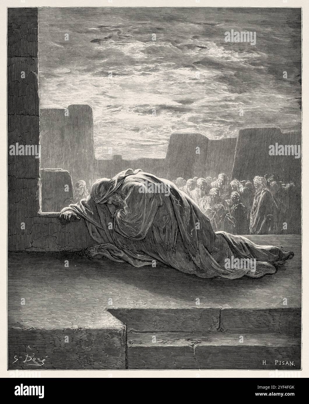 The prophet Ezra praying. Old Testament. Antique bible illustration by ...