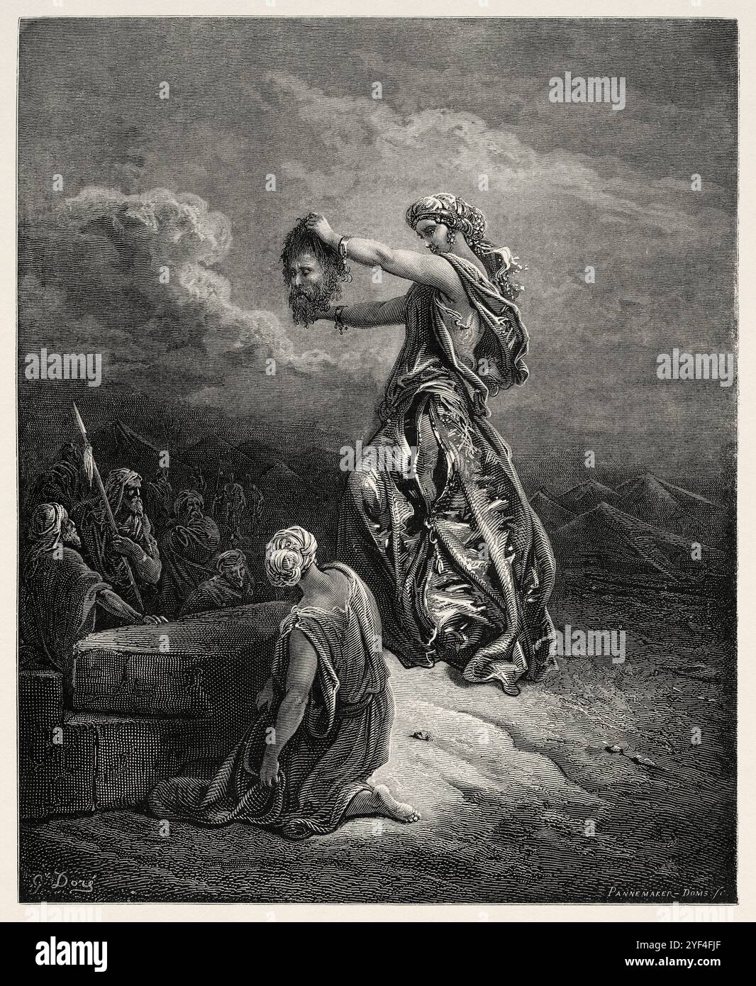Judith showing the head of Holofernes. Old Testament. Antique bible ...