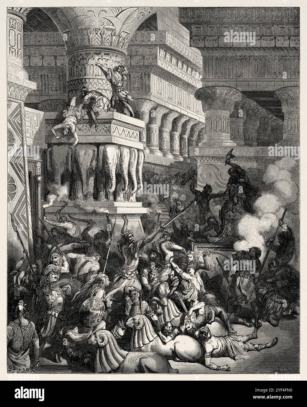 Jonathan Maccabeus destroys the Temple of Dagon. Old Testament. Antique ...