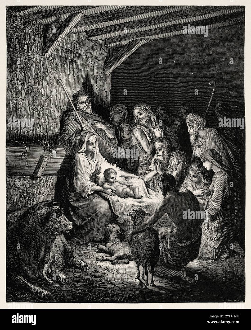 The Nativity. Visitation of the shepherds to the infant Jesus in ...