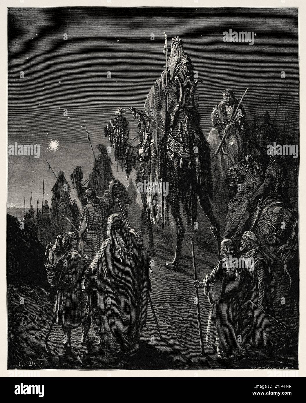 The Nativity. The three wise men from the east follow the star to ...