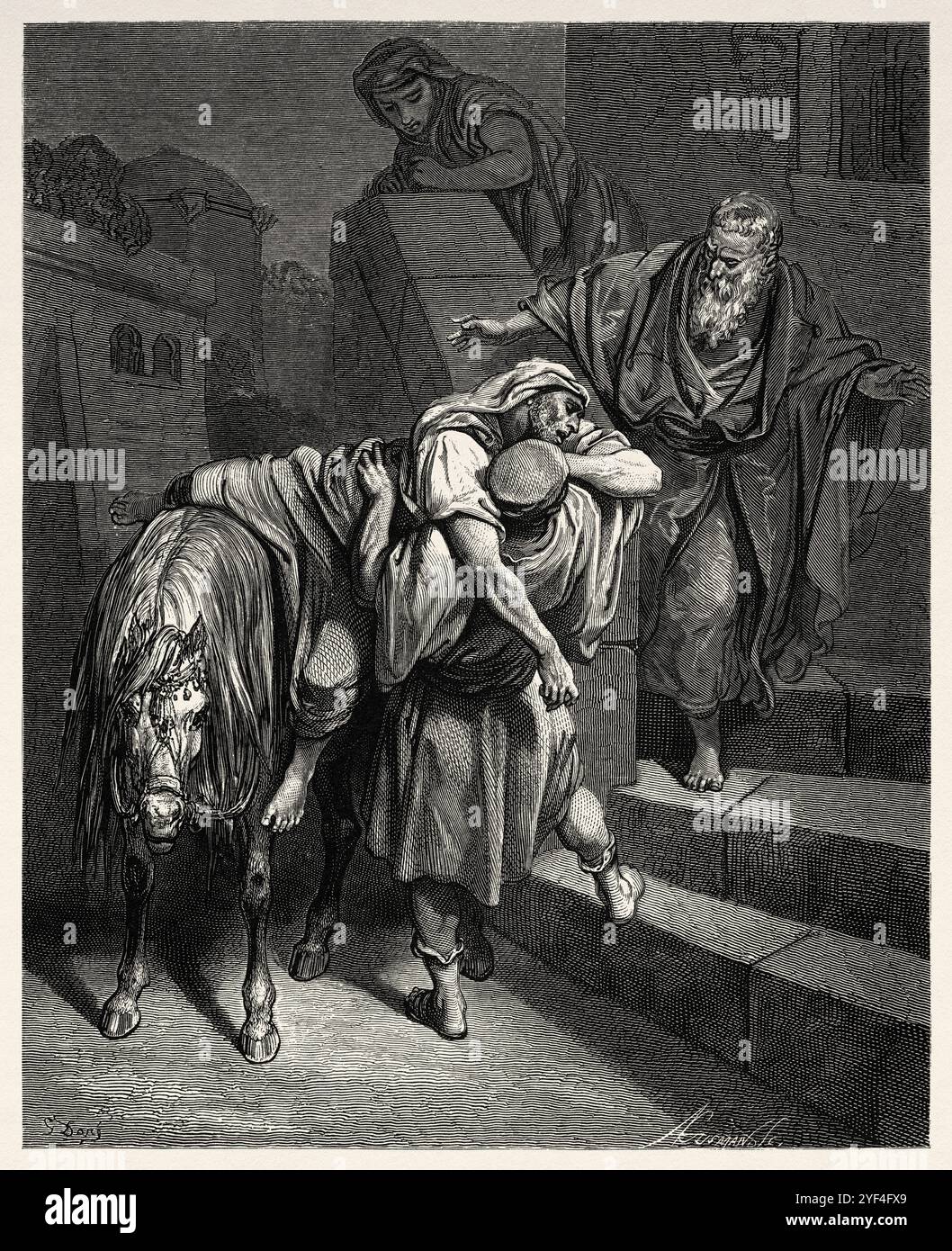 The Good Samaritan brings the injured man to the inn (Luke 10:34) New ...