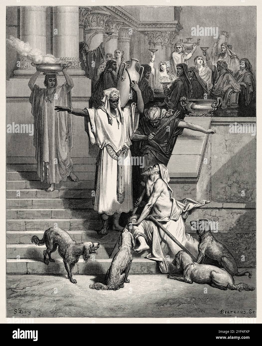 The parable of the rich man and Lazarus. Lazarus begs at the gate of ...