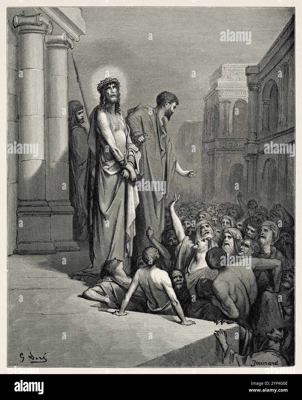 Pontius Pilate presents Jesus to the people. New Testament. Antique ...
