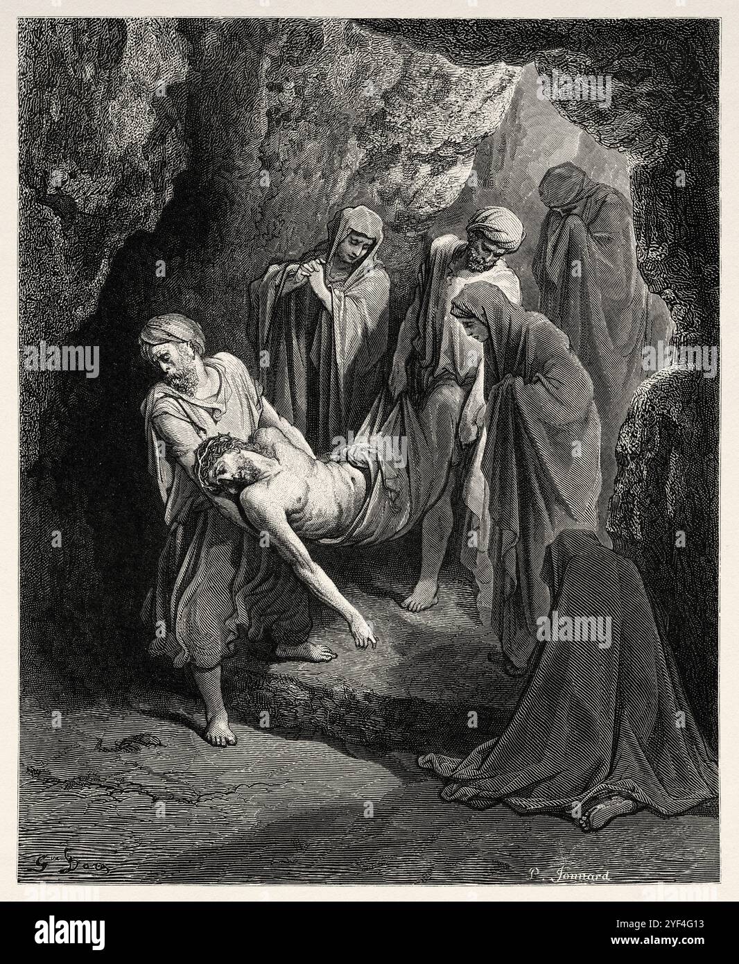 Burial of Jesus. The crucified Jesus is laid to rest in the sepulcher (John 19: 41-42) New ...