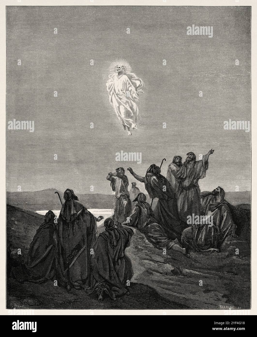 Ascension of Jesus. Jesus ascends into heaven. New Testament. Antique ...