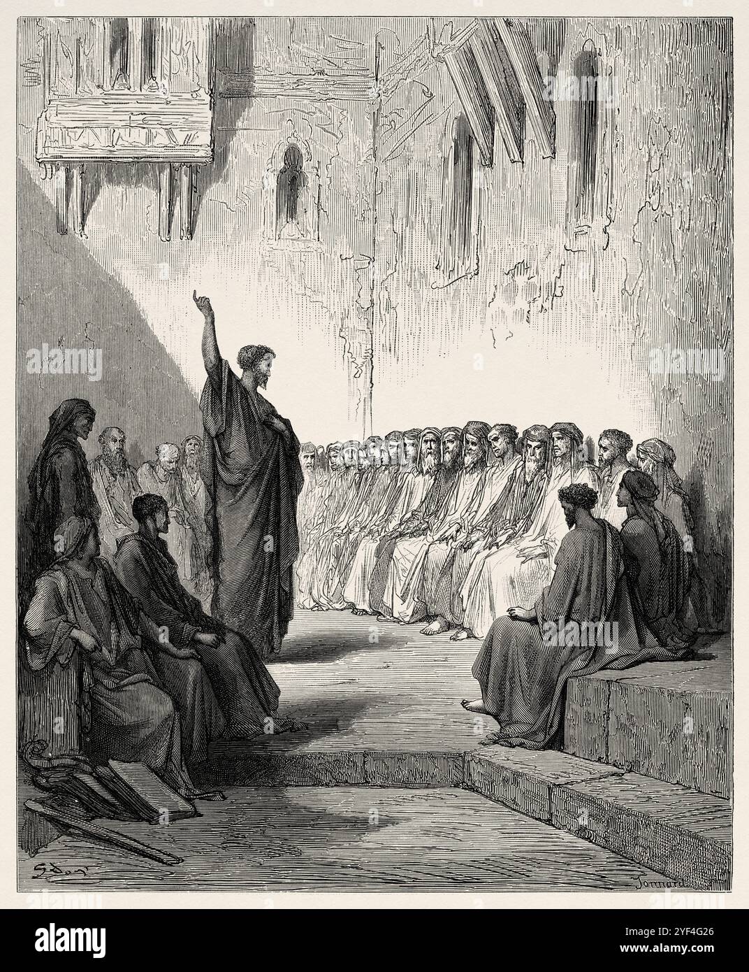 Saint Paul preaching in the synagogue of Thessalonica. New Testament ...