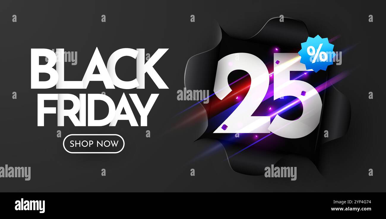 Black Friday Banner. Black ripped paper. 25 Percent Off. Vector ...