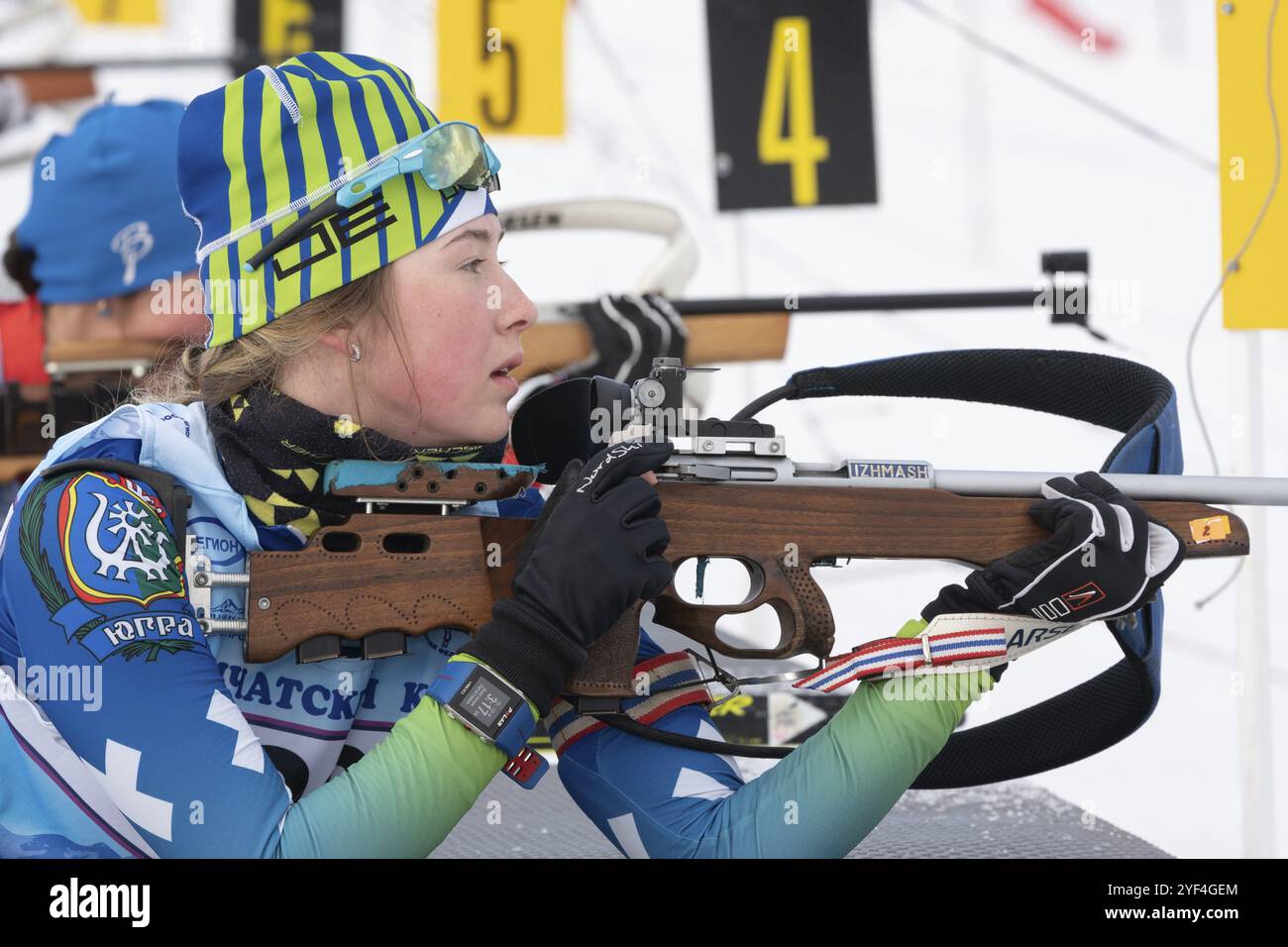 Russian sportswoman biathlete Legostaeva Anastasia rifle shooting in ...
