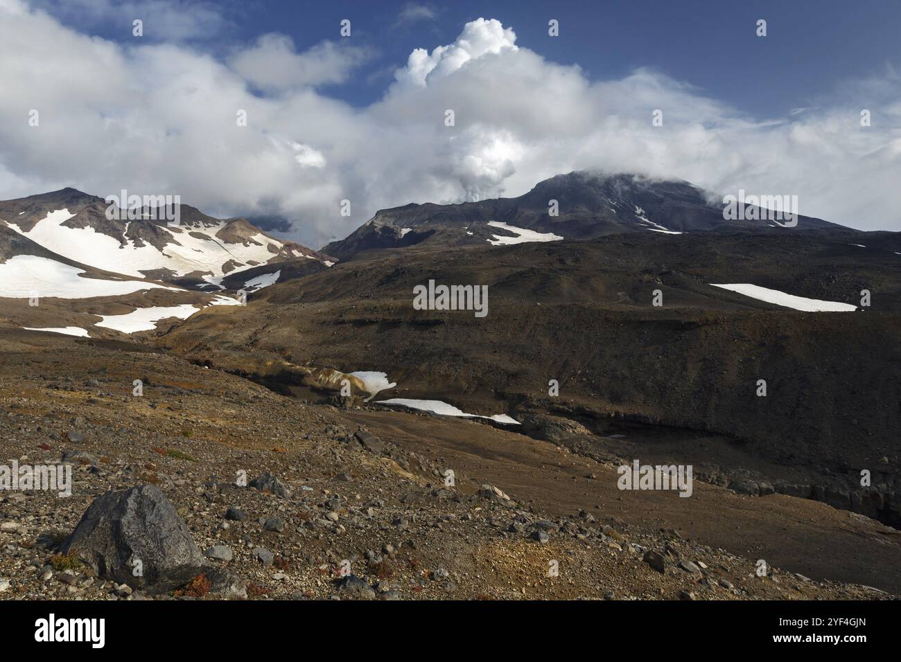 Volcanic landscape of Kamchatka: picturesque view of Mutnovsky Volcano ...