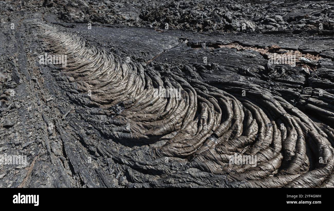 Lava field volcano landscape of Kamchatka Peninsula: view of smooth ...