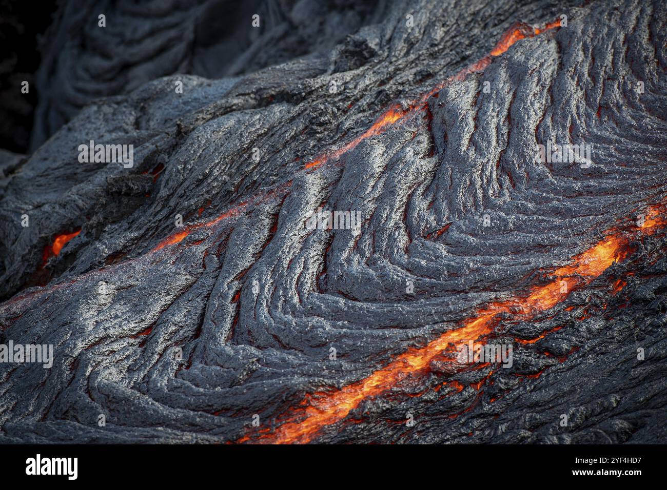 Glowing lava, lava flow, Fagradalsfjall table volcano, Krysuvik volcano ...
