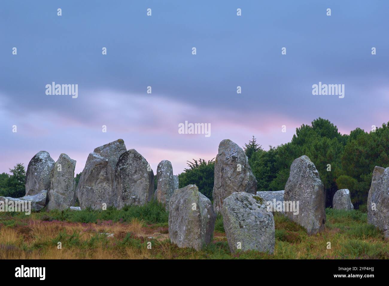 Neolithic menhirs, standing stones in Carnac with dramatic stormy sky ...