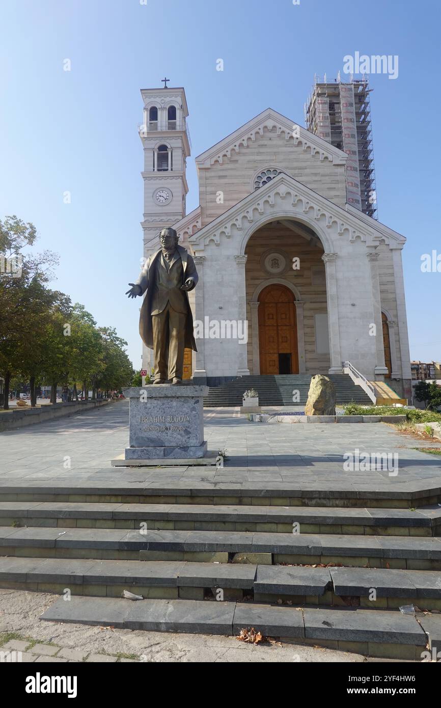 The Cathedral of Saint Mother Teresa, a roman Catholic Cathedral, and statue of Ibrahim Rugova ...