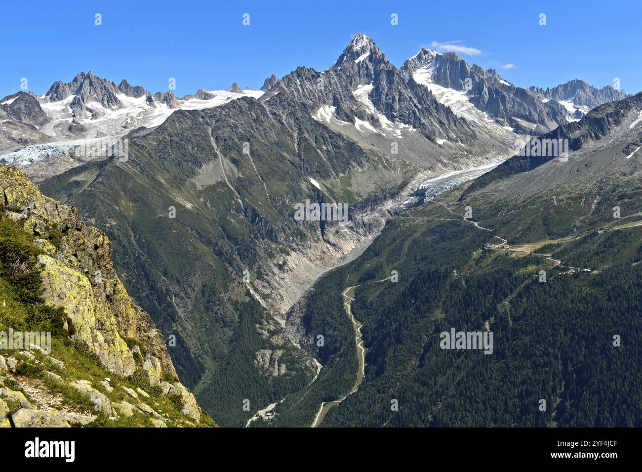 Alpine panorama of the French Alps, from left to right: summit Aiguille ...