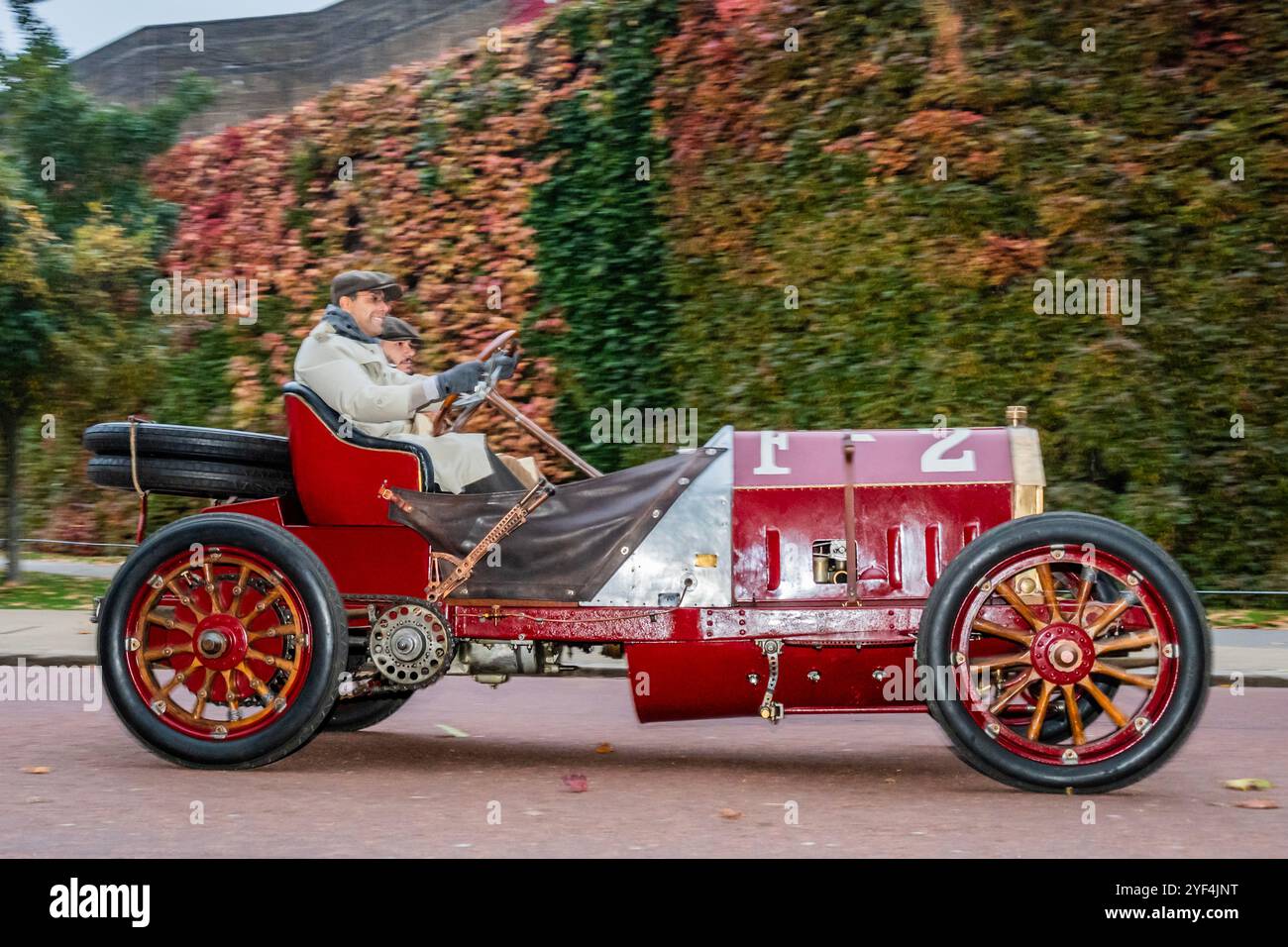 London, UK. 3 Nov 2024. The mighty Fiat 130HP 'red, chain-driven ...