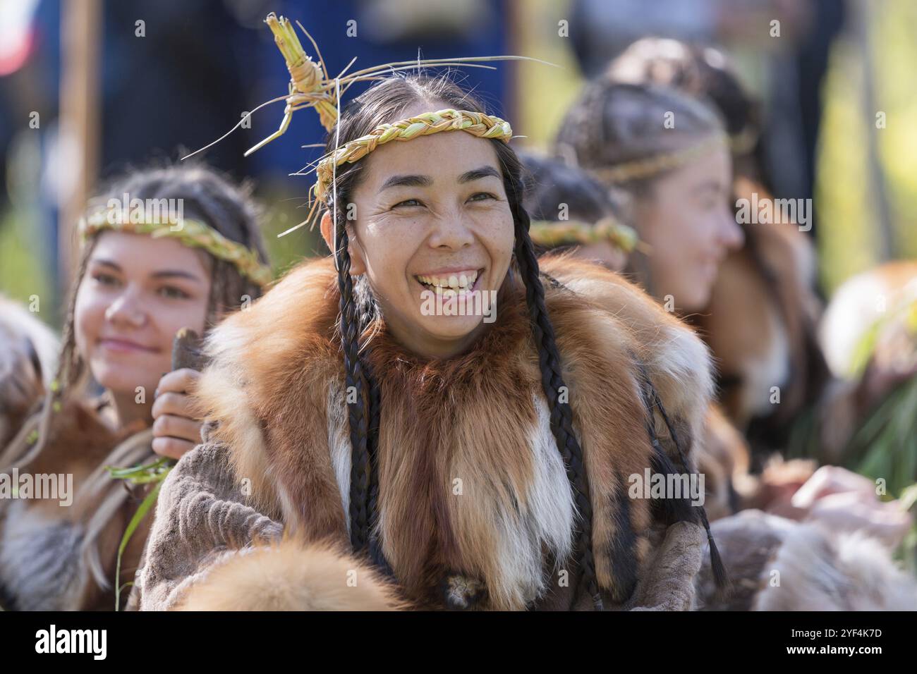 Portrait expression young woman in clothing indigenous people of ...