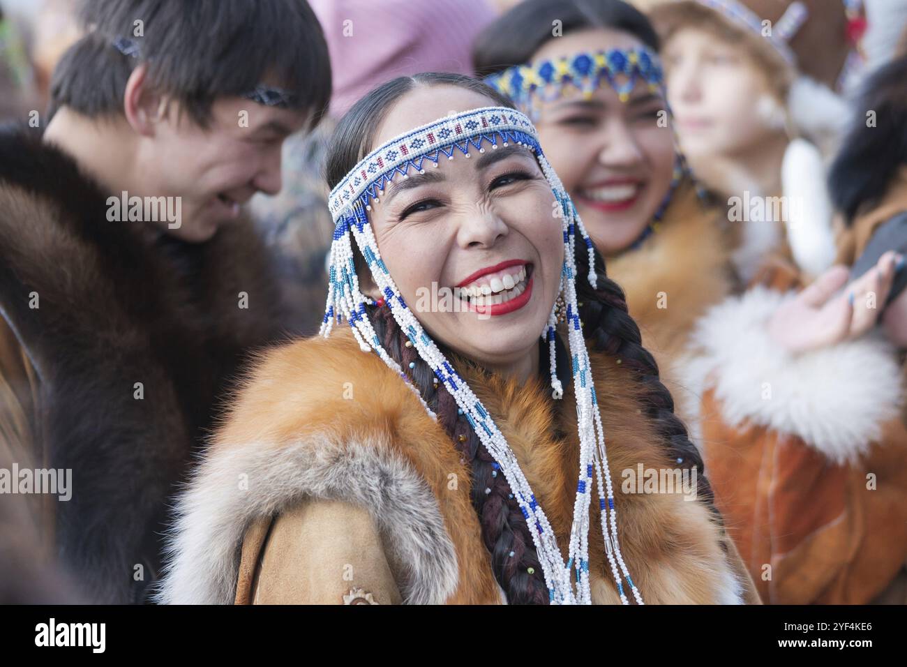 Portrait expression smiling woman in traditional clothing indigenous ...