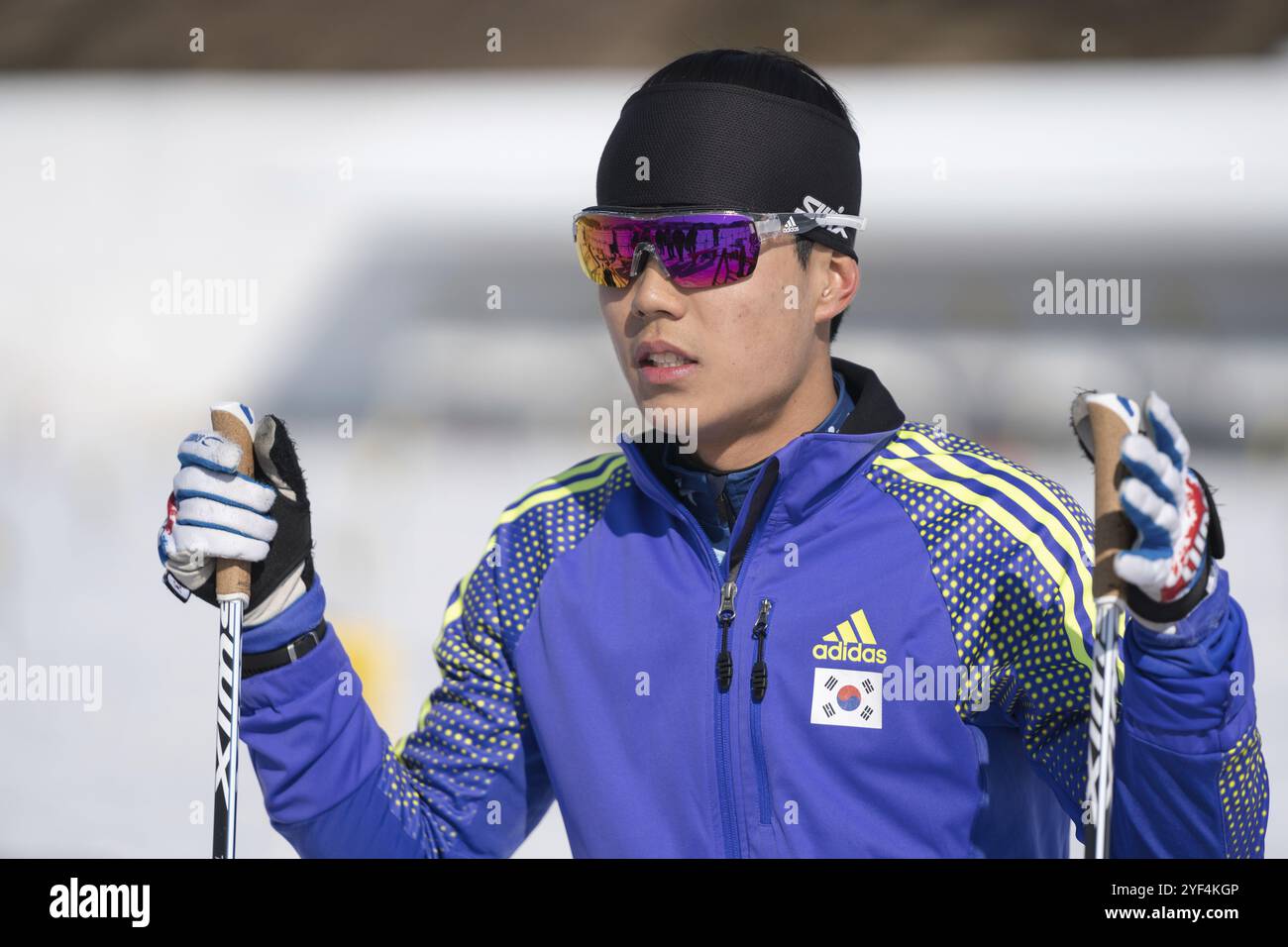 Korean sportsman biathlete Yang Seon Jik South Korea in shooting range ...