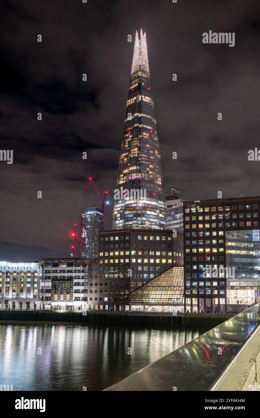 The London Shard at Night with Ref;ections in the River Thames from ...