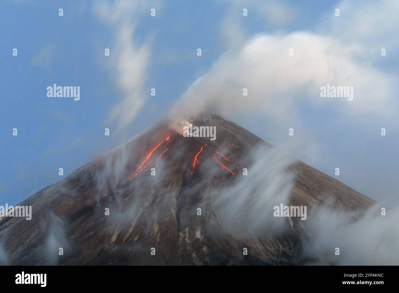 Volcanic landscape: active Klyuchevskoy Volcano, view of top of a ...