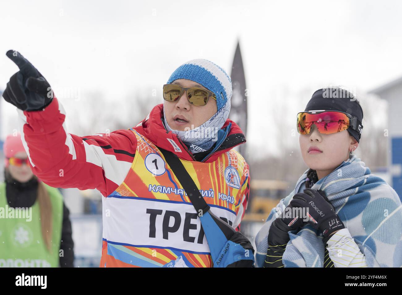 Trainer of South Korea biathlon team instructs sportswoman biathlete at ...