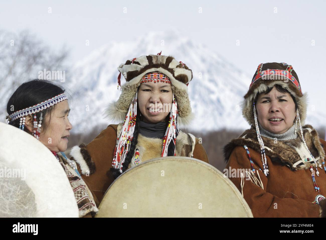 KAMCHATKA PENINSULA, RUSSIA, FEB 5, 2012: Womens dressed in the Koryak ...