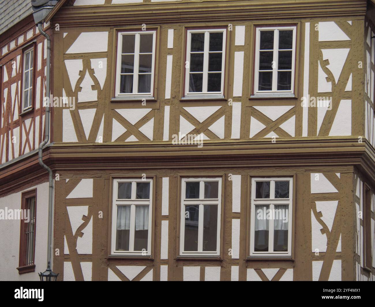 Half-timbered building with characteristic timber structure and ...