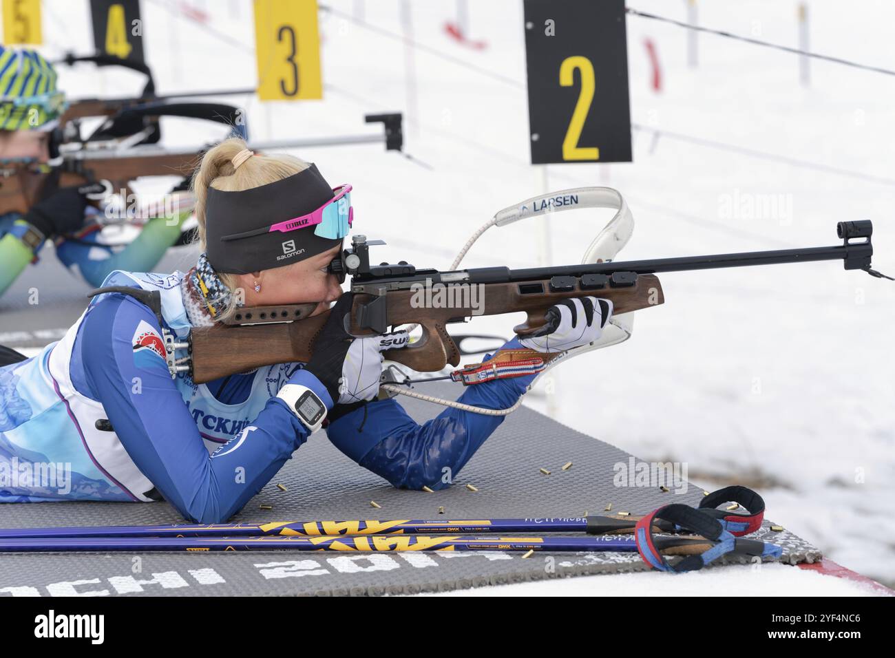 Kamchatka sportswoman biathlete Petrunova Kseniya rifle shooting in ...