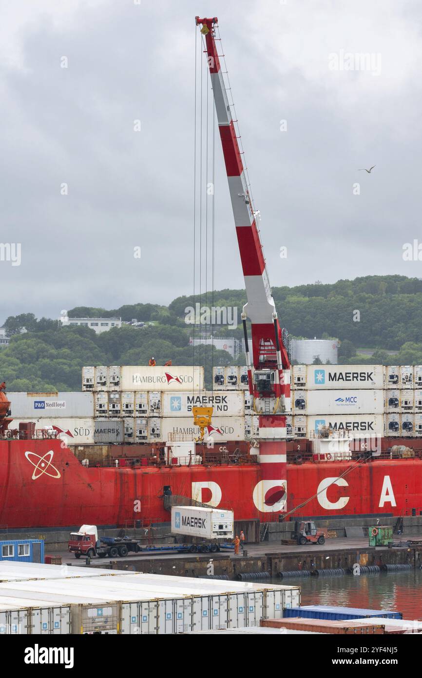 Crane unloaded container cargo ship Sevmorput FSUE Atomflot, Russian ...