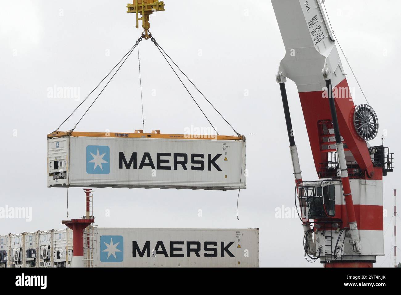 Crane unloads container ship Sevmorput, Russian nuclear-powered ...